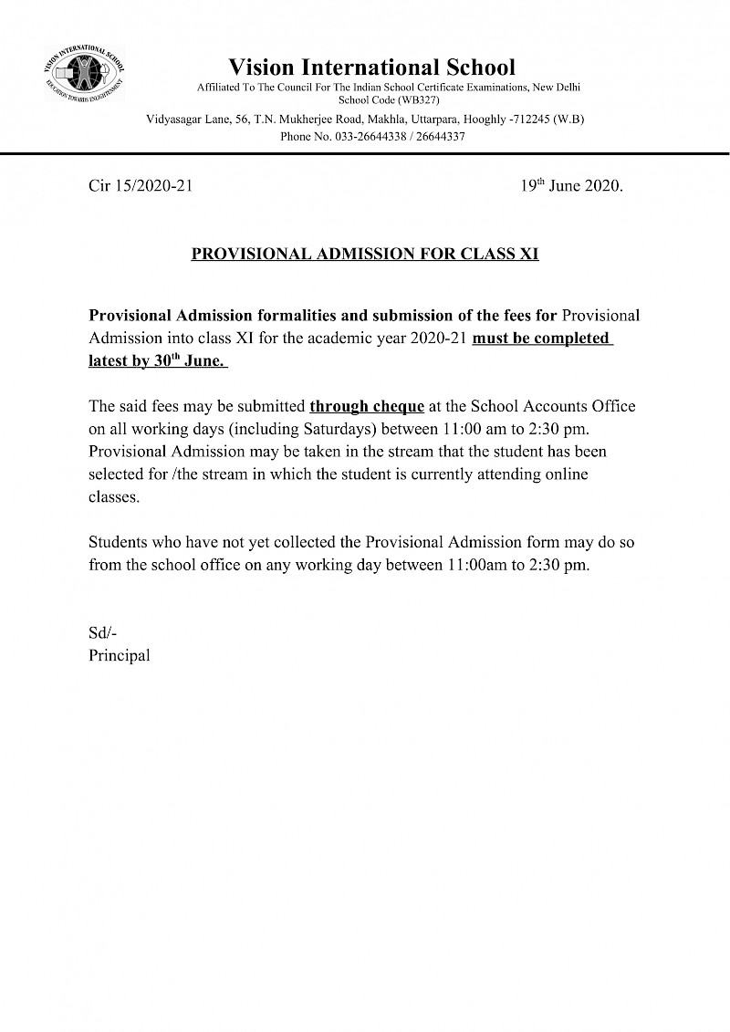 Provisional Admission For Class XI provisional-admission-for-class-xi